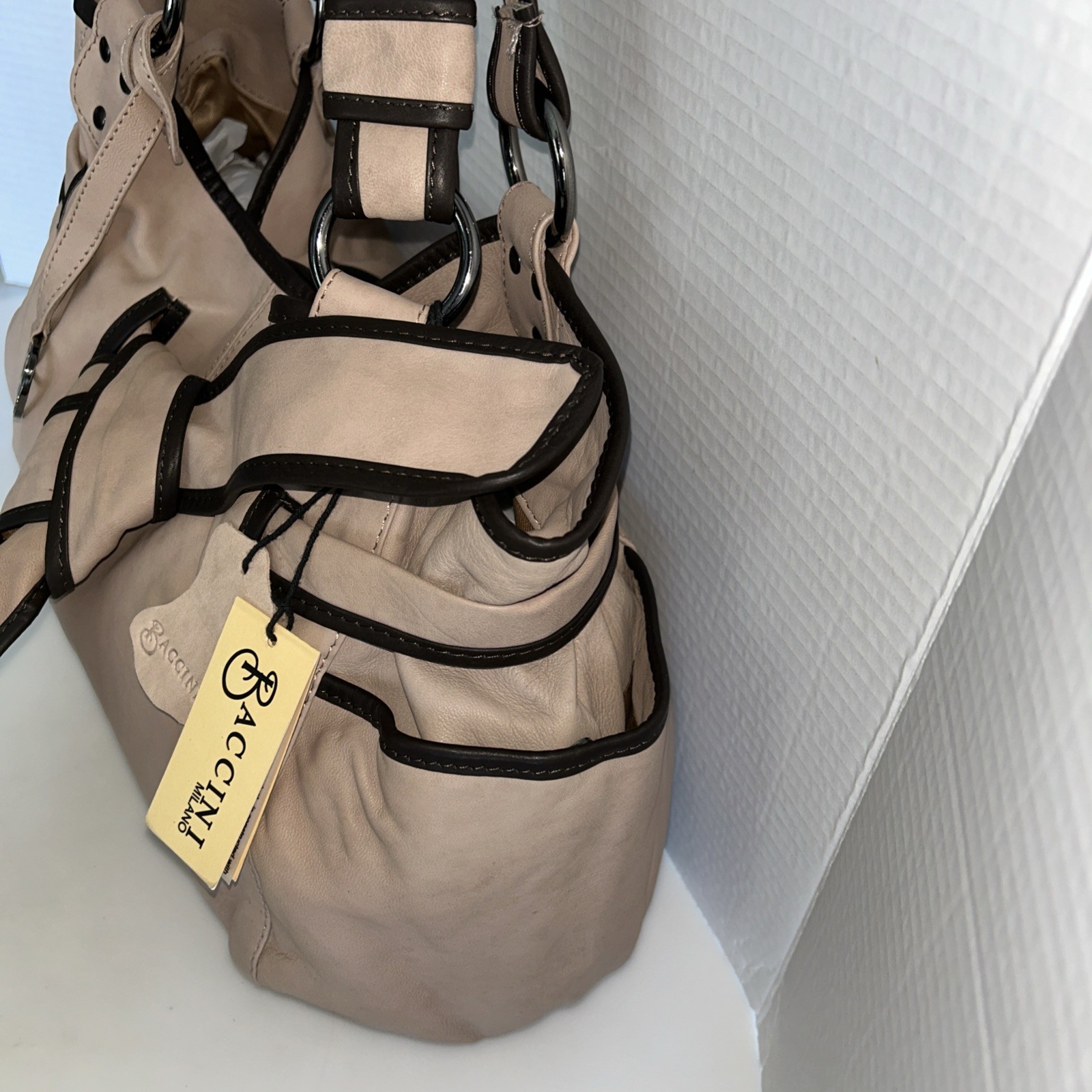 BACCINI MILANO X Large Leather Hand/Shoulder Bag Purse Color Camel ...