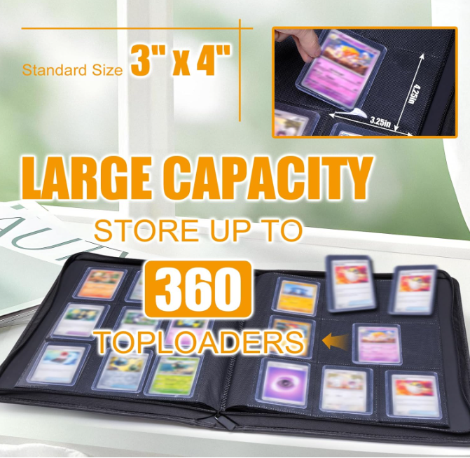 Toploader Binder Holds 360 Toploaders 9 Pocket Storage Album for 3" X 4 ...