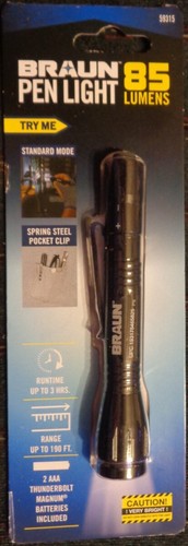 BRAUN 85 Lumen LED Pocket Flashlight Batteries Included 5 inch Pen ...
