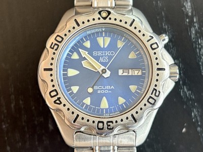 Seiko AGS Steel Kinetic 5M23-6B40 Blue Steel Men's 38mm Dive Watch for ...