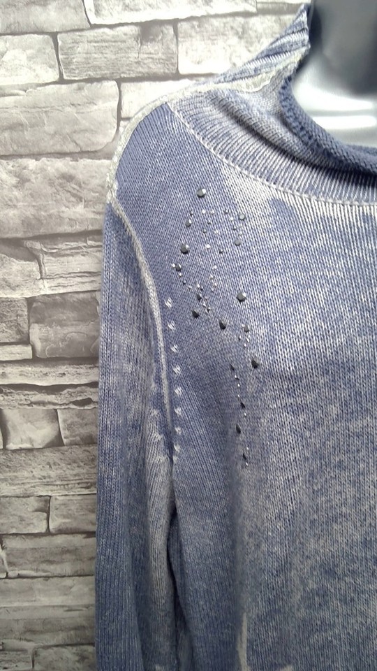 WOMEN'S MONARI Light Blue Knit Cowl Neck Sweater Distressed Look Size ...