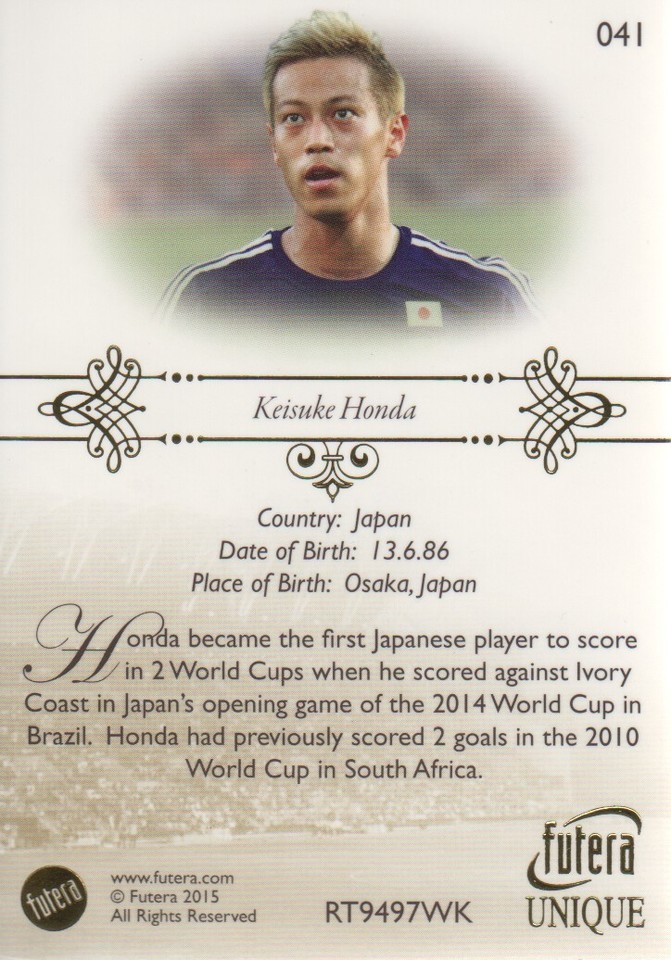 2015 Futera Unique World Futbol Soccer Trading Card #41 Keisuke Honda | eBay