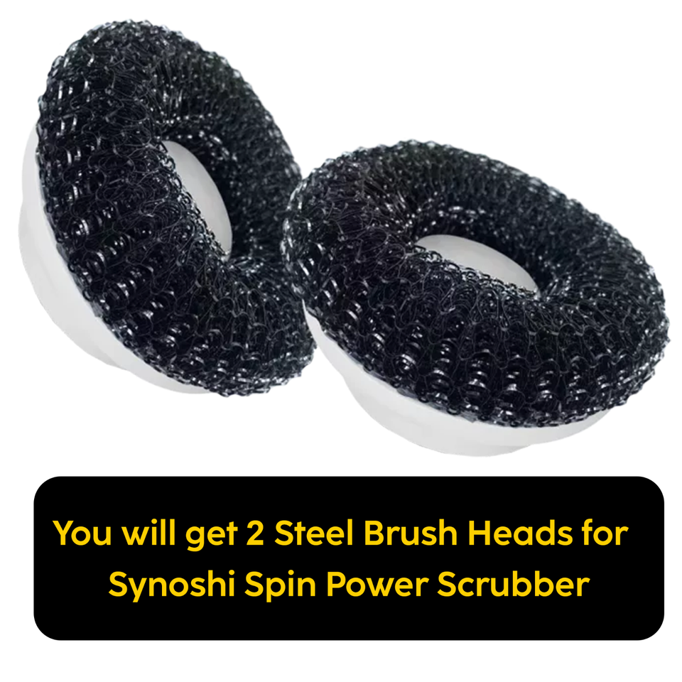 SYNOSHI® Electric Spin Scrubber Set with 2 Steel Heads for Heavy Duty ...