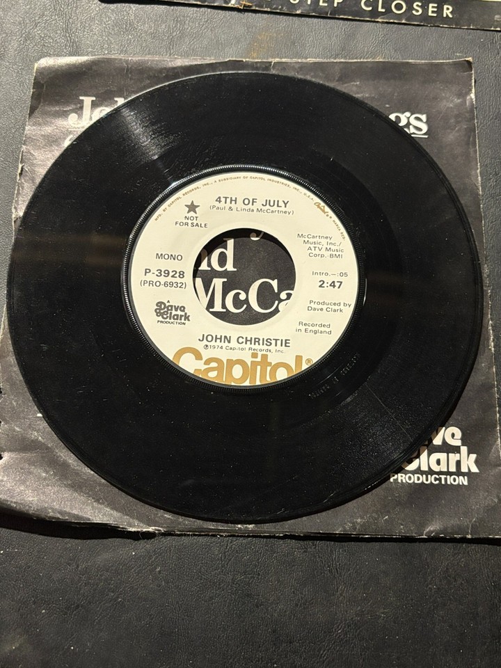 "4th Of July" 1974 US Capitol Picture Sleeve Paul's Song John Christie ...