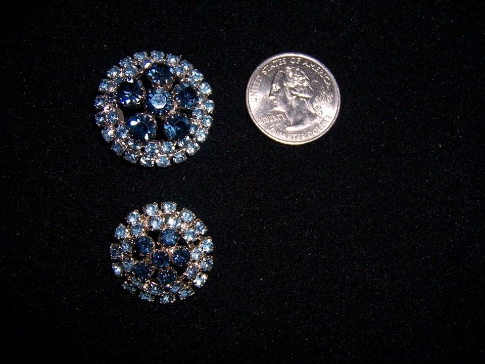 1 LT BLUE SAPPHIRE BLUE & CLEAR RHINESTONE VINTAGE BUTTONS 1 1/8″ IN ...