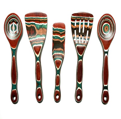 5-Pc Pakka Wood Kitchen Utensil Set-Spoons/Spatulas/Turners-Tools ...