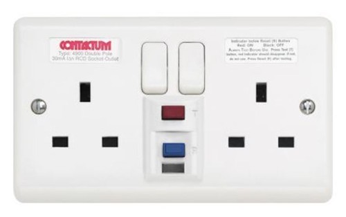Contactum 13A, Passive, 2 Gang RCD Socket, Urea Formaldehyde, Wall ...