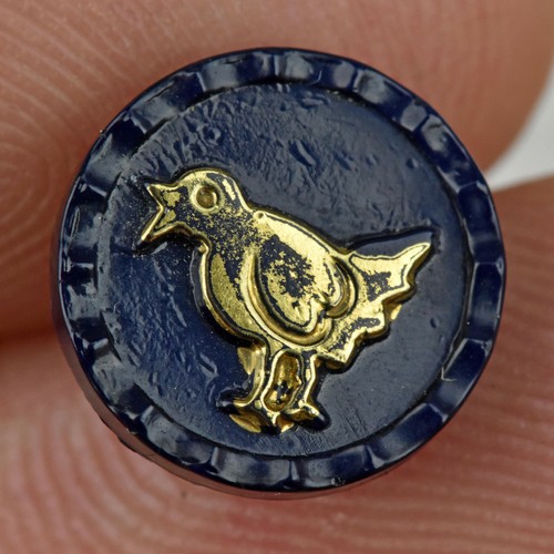 VTG Navy Blue w/ Gold Luster Glass Kiddie Sewing Button Baby Chicken ...