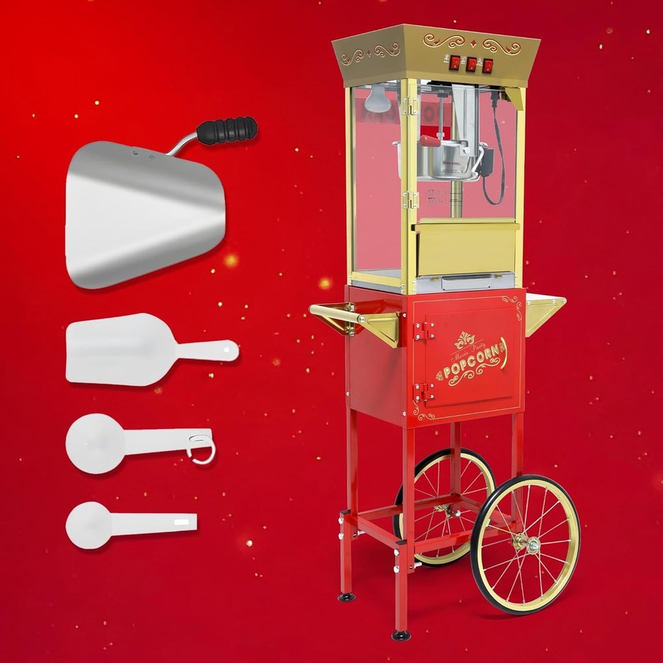 12 Oz Popcorn Machine Cart,850W Popcorn Maker Machine w/ Stainless ...