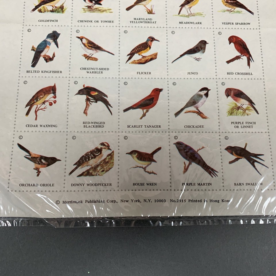 2 Merrimack 30 Different Birds Identified Stick-Ons Gummed Perforated ...