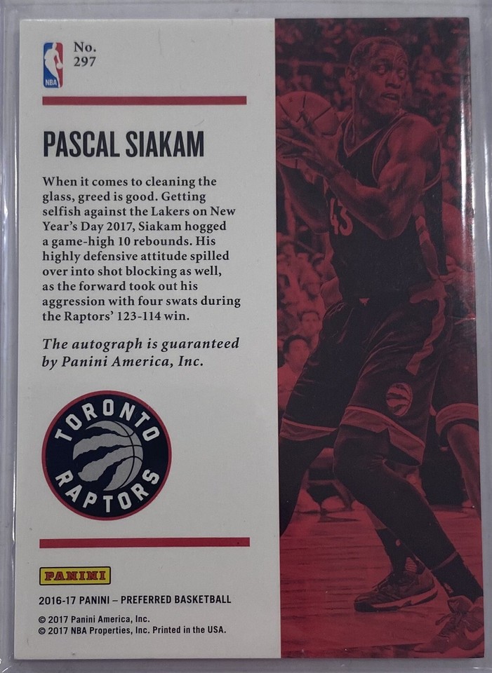Pascal Siakam 16-17 Panini Preferred Rookie Autograph /50 On Card 🔥 ...