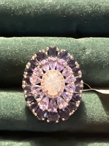 Ladies Ring Size 6 Tanzanite And White Zircon Moonstone Rhodium Over SS ...