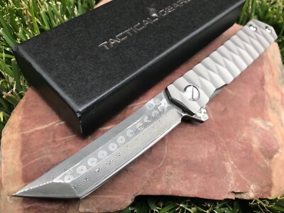 Full Tc4 Titanium EDC Folding Knife! Damascus Steel Blade! Ball Bearing ...