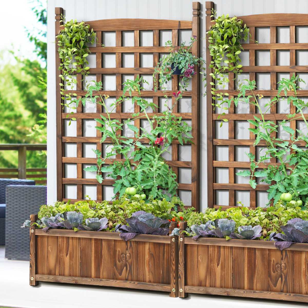 Vegetable Garden Trellis With Planter Box Gymax Wooden Raised Garden
