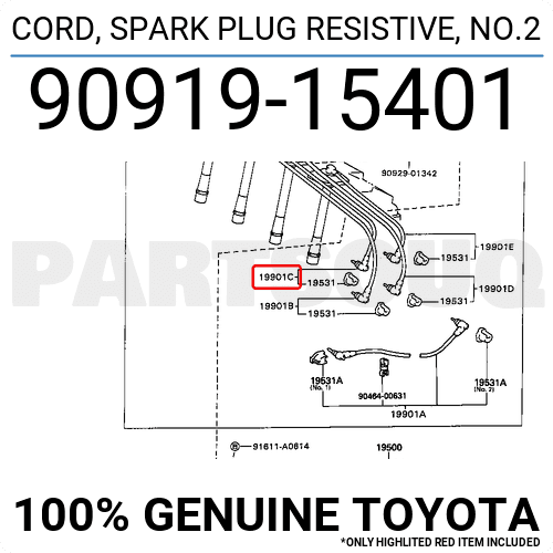 9091915401 Genuine Toyota CORD, SPARK PLUG RESISTIVE, NO.2 90919-15401 ...