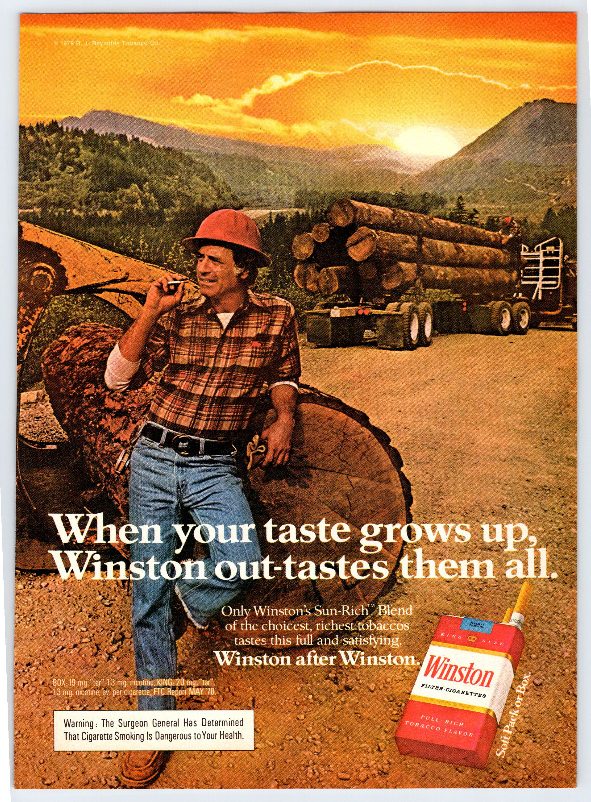 1979 LUMBERJACK WINSTON CIGARETTES Vintage 8"X11" Magazine Ad 1970's ...