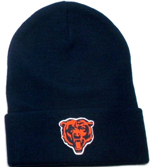 Chicago Bears flat applique logo on Navy Blue beanie cap hat. See ...