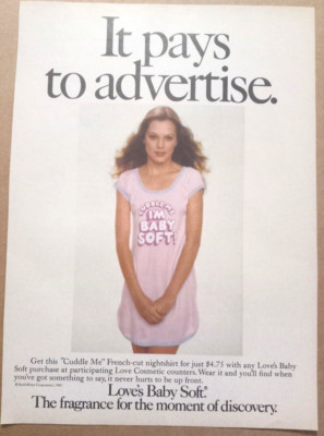1980 print ad -Love's Baby Soft cute girl in cuddle me nightgown old ...