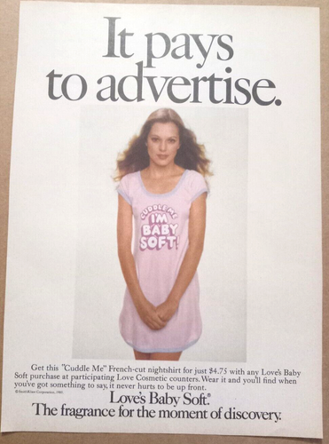 1980 print ad -Love's Baby Soft cute girl in cuddle me nightgown old ...