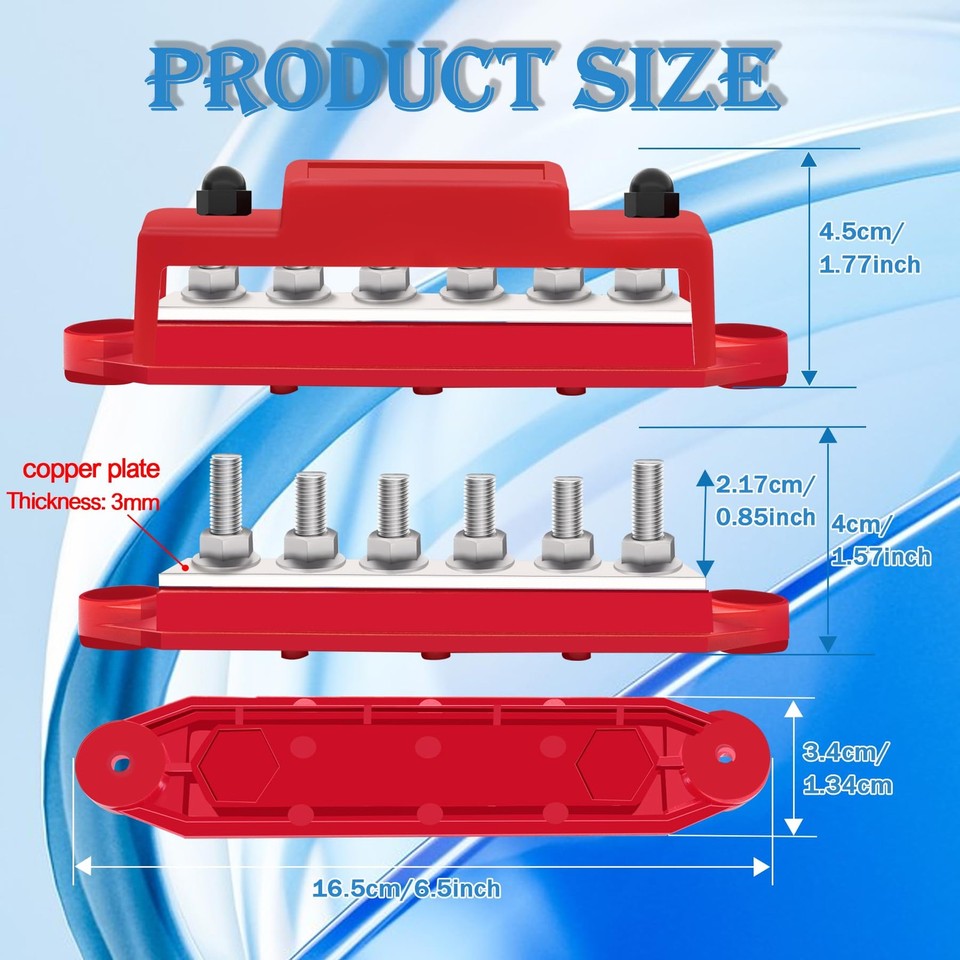 250A Bus Bar 12V Marine 1/4" Power Distribution Block Automotive Busbar ...