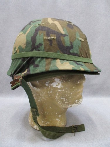 USGI M1 Steel Pot Helmet w/ ERDL Cover, Cat Eyes, Liner New Leather ...