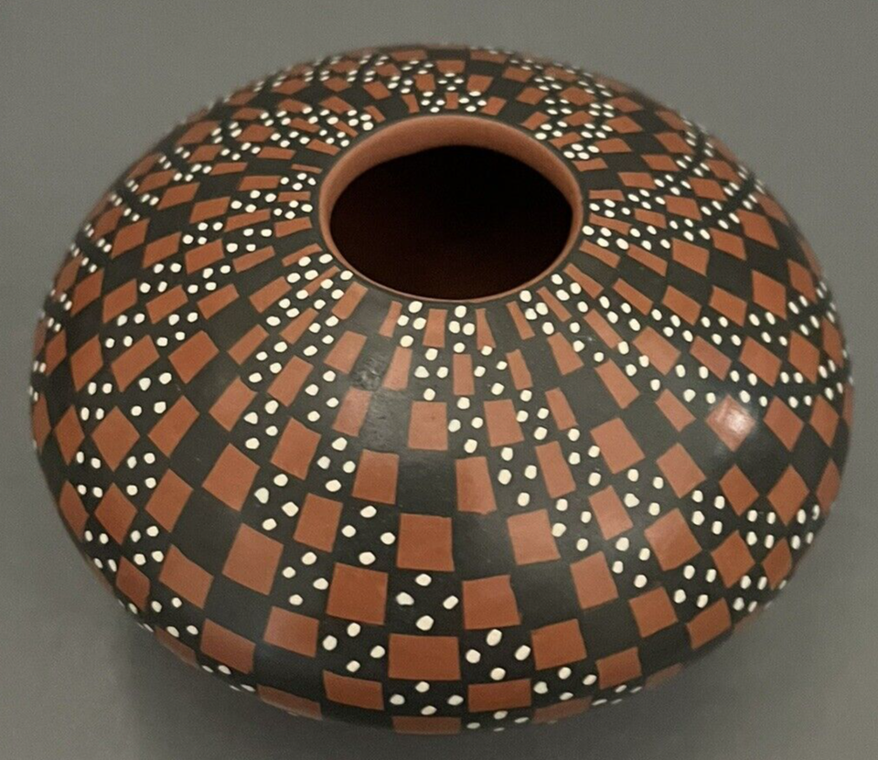 Mata Ortiz Pottery Seed Pot Yoly Ledezma Checkered White Dots Art ...