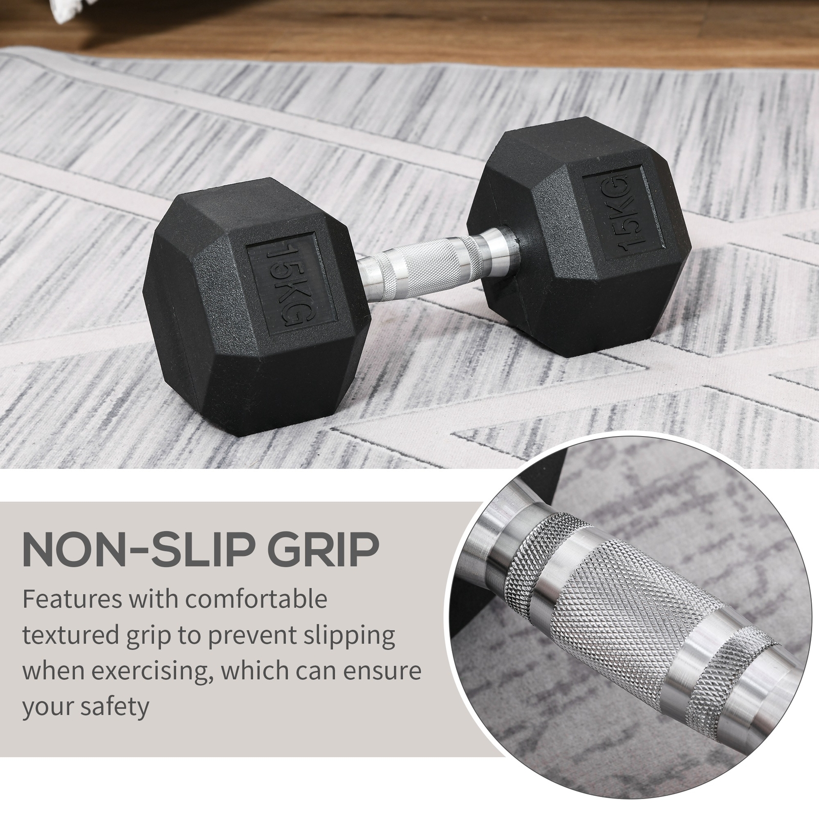 HOMCOM 15KG Single Rubber Hex Dumbbell Portable Hand Weights for Home ...