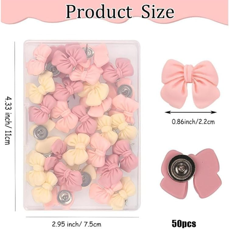 50 Pcs Decorative Bow Push Pins, Cute Pink Bow Shaped Thumb Tacks for ...