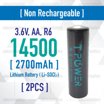2x 14500 3.6V 2700mAh Lithium Battery AA size R6 ER14505 same as saft ...