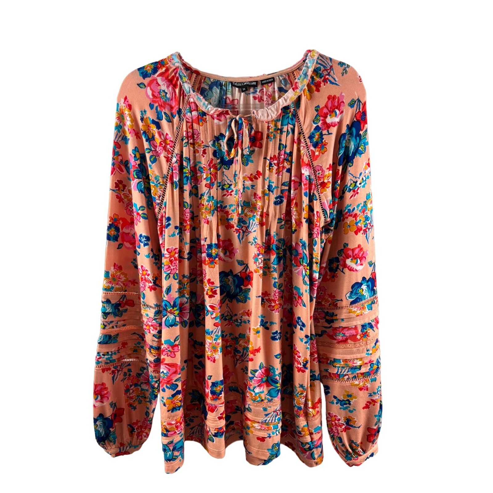 Tolani Collection Long Sleeve V-Neck Lace Detail Blouse Medium Peach A469950 NWT | eBay