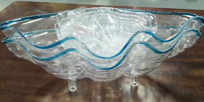 Clear Blue Acrylic Plastic Clam Shell Shaped Footed Bowls Dishes Big ...