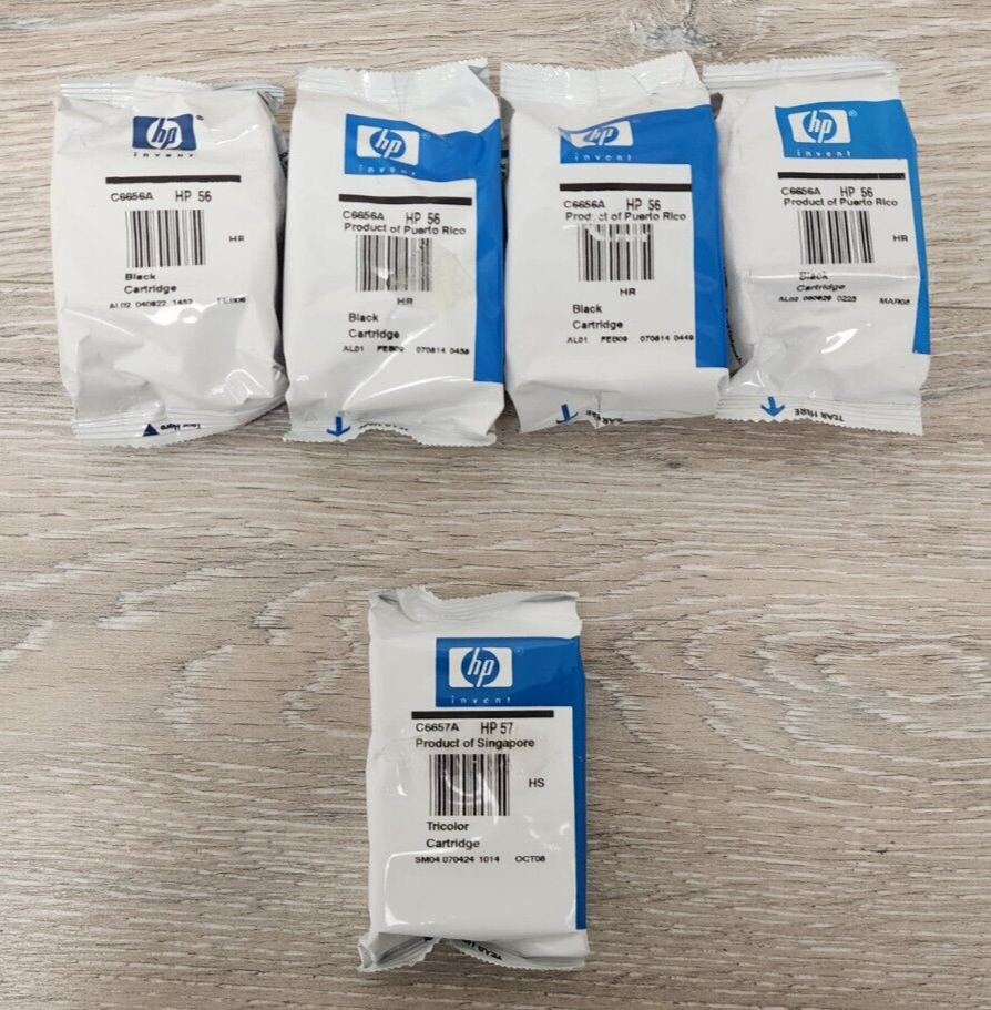 Genuine OEM HP 56 57 Black Tri-Color Ink Cartridges C6656A C6657A Lot ...