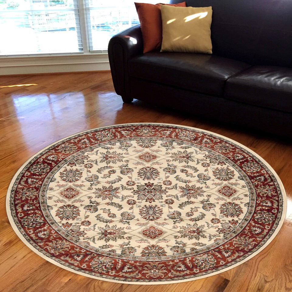 Ivory Italian Bordered European Floral Area Rug Round 1592 - Aprx 5' 3 ...