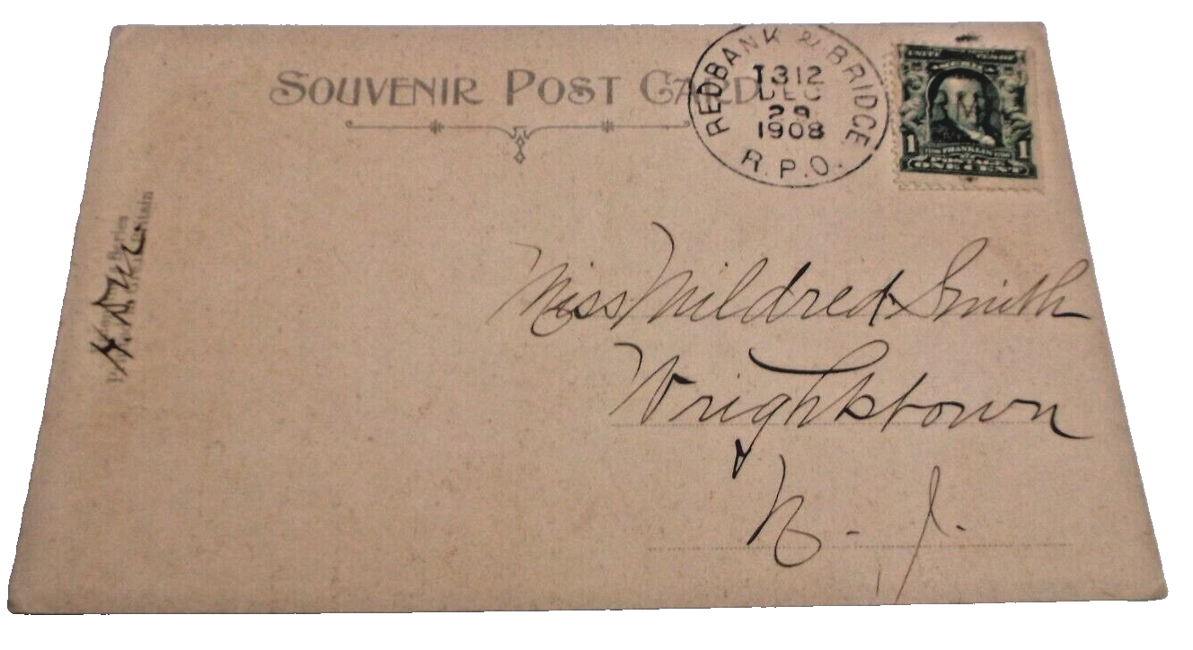 1908 CENTRAL RAILROAD OF NEW JERSEY CNJ RED BANK & BRIDGETON RPO POST ...