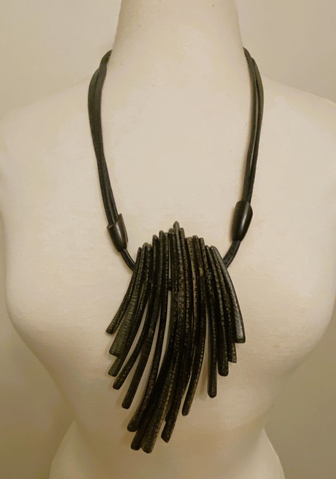 Gerda Lynggaard Monies Leather & Carved Brown Wood Pendant Necklace | eBay