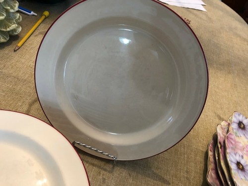 STEELITE DISHES 8-3/4INCHES TAN WITH RED TRIM. MADE IN ENGLAND 9 IN SET ...