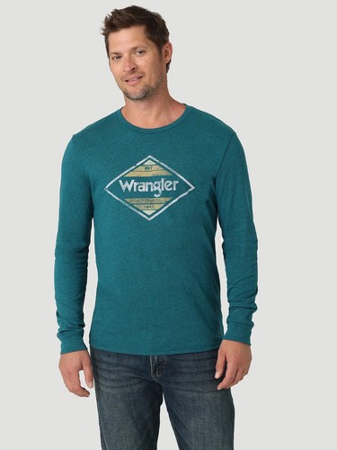 Wrangler Men's Long Sleeve Triangle Frame Logo Slub Jersey Tee T-Shirt ...