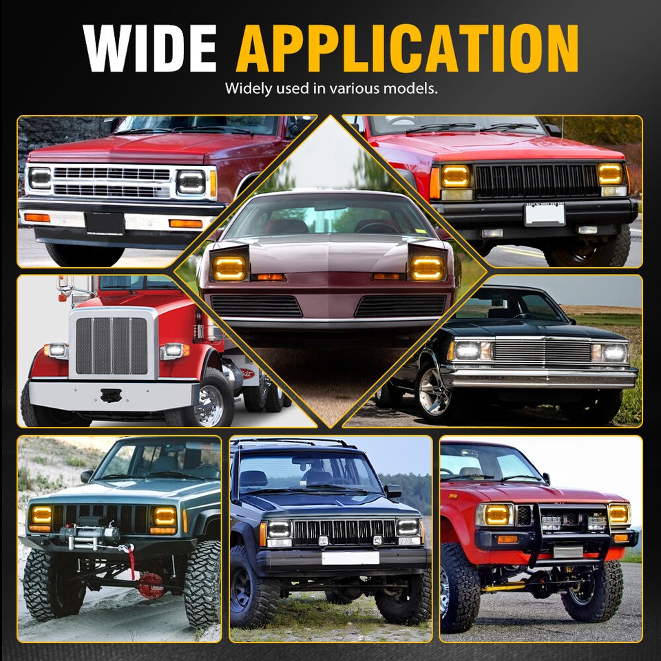 1978-1986 Ford F150 Bronco Pair 7x6" Square LED Headlights Turn Signal ...