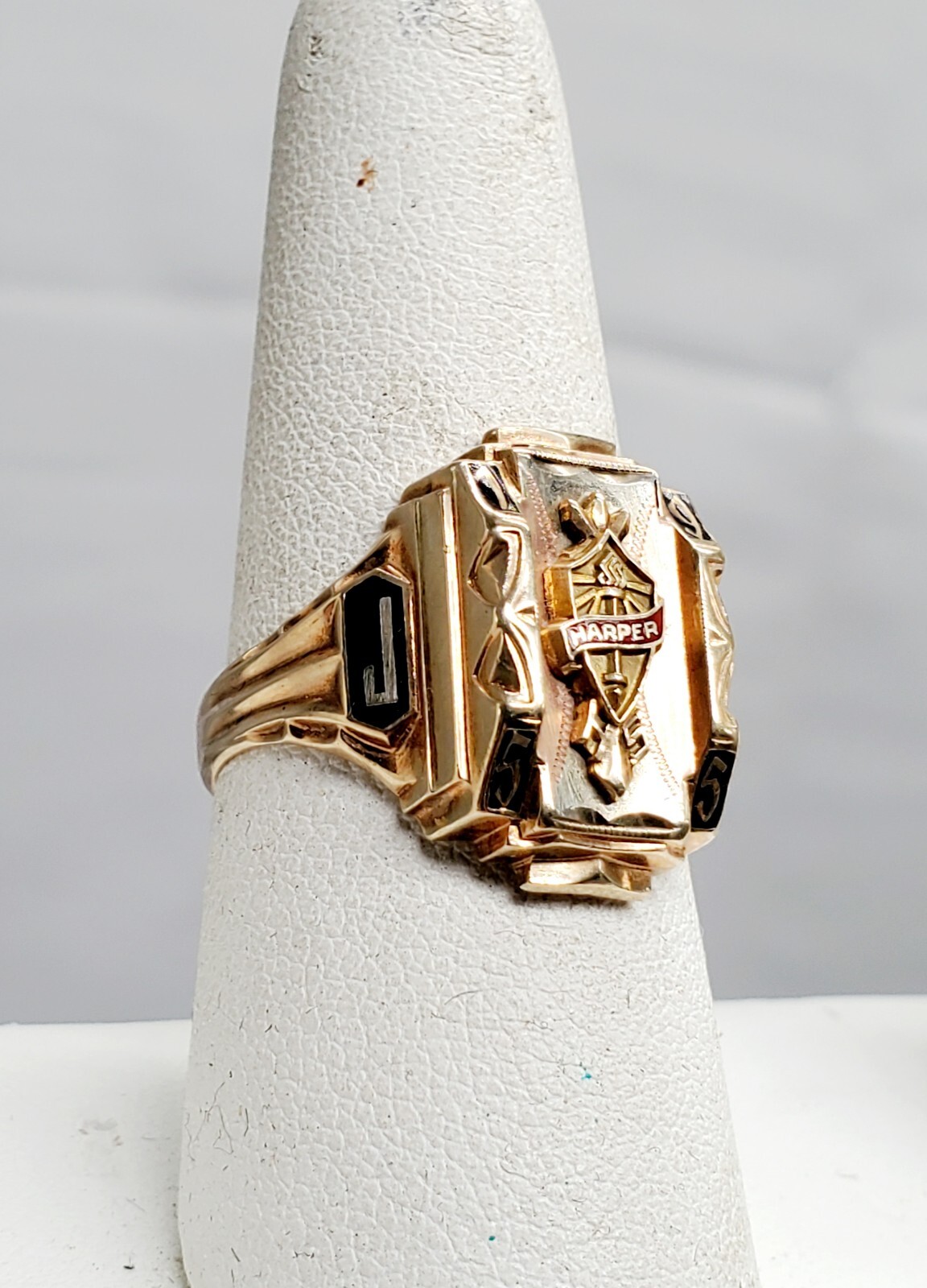 Vintage 1955 Josten 10K Yellow Gold Harper KS High School Class Sz 9.5 ...