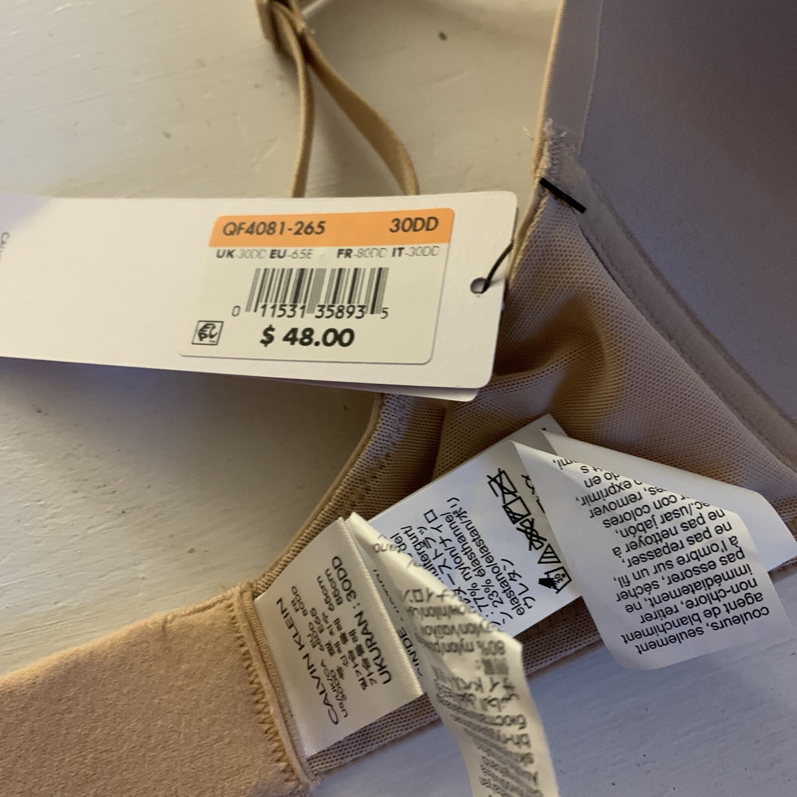 Calvin Klein Bare Form Wireless Lightly Lined Demi Bra US 30dd UK 30dd ...