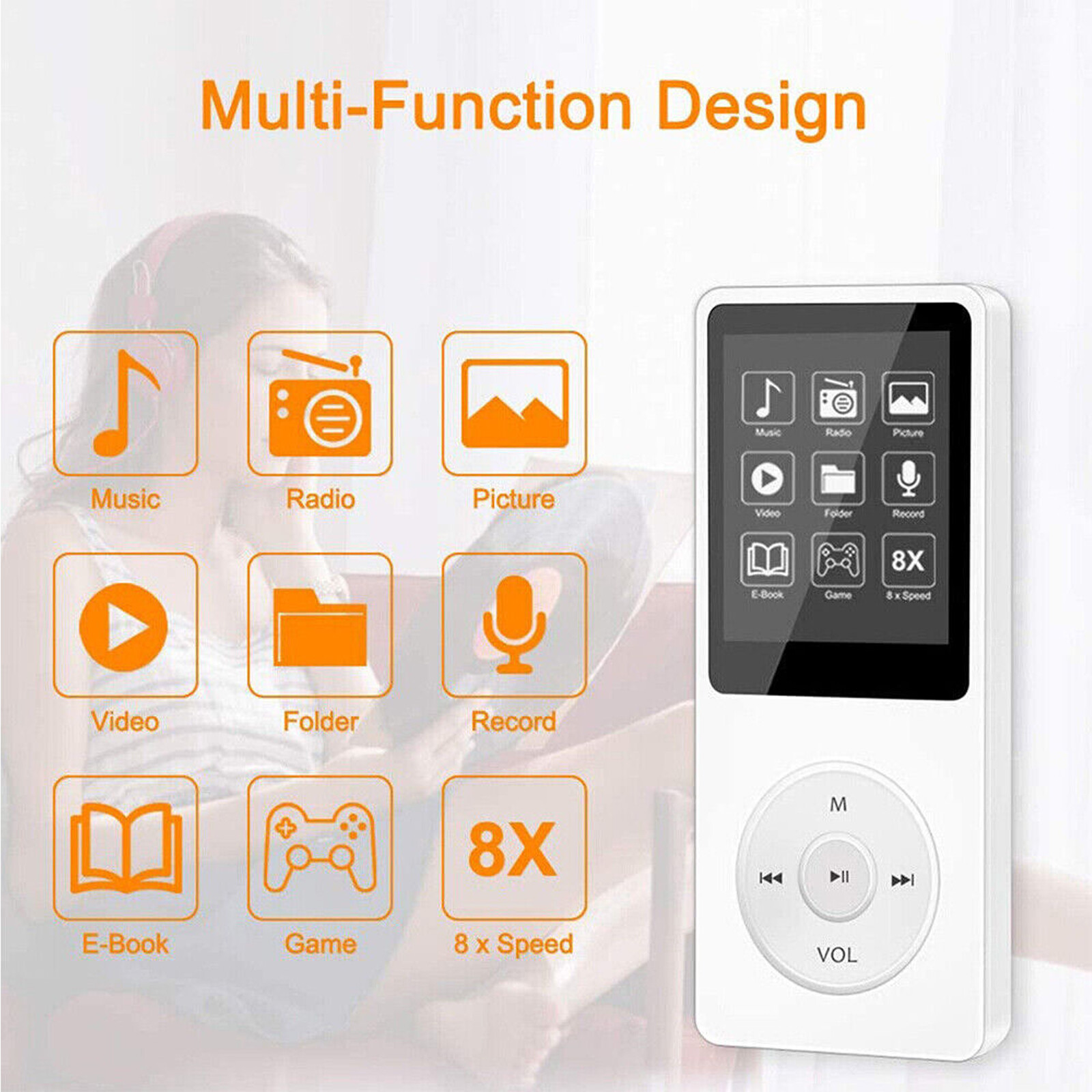 128GB Support Bluetooth MP4/MP3 Lossless Music Player FM Radio Recorder ...