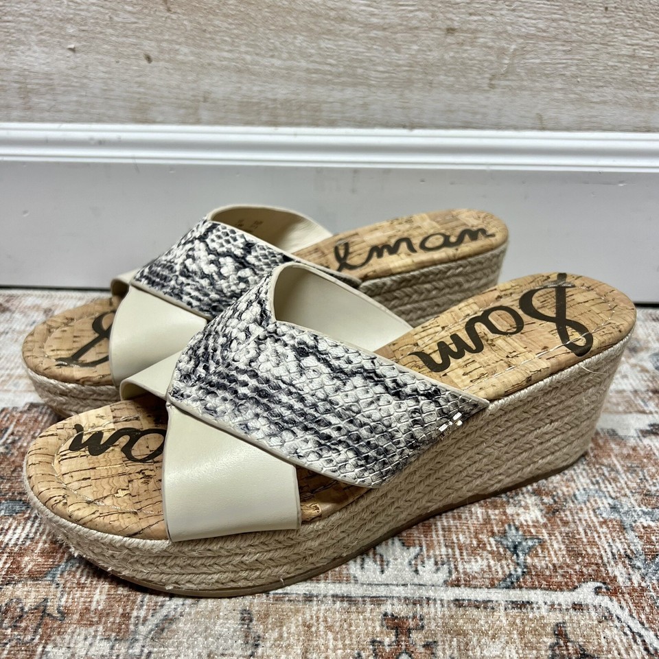 Sam Edelman Shoes Women 7.5M Rora Espardille Blue Ivory Leather Wedge ...