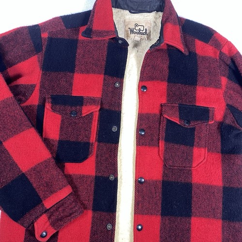 Vintage Woolrich Red Buffalo Plaid Wool Coat Medium Snap Sherpa Lined ...