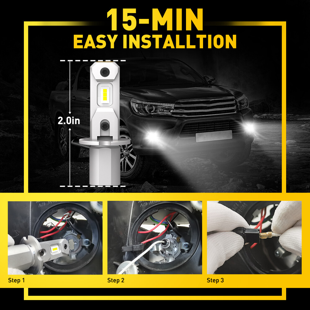 2X AUXITO H3 Canbus LED Headlight Fog Light DRL Globe Lamp Bulbs Kit ...