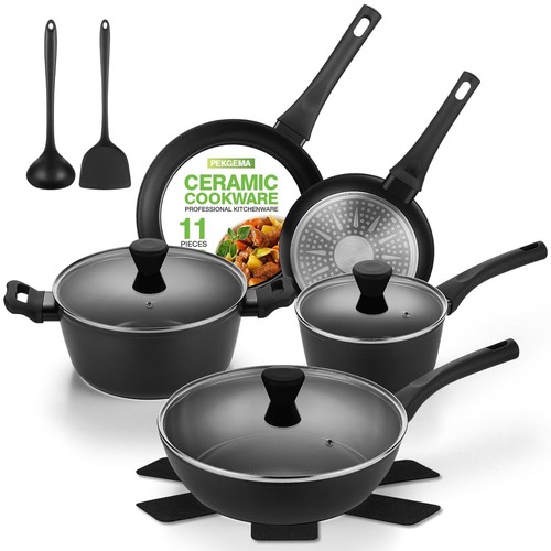 Pots and Pans Set Non Stick 11-Piece, Ceramic Cookware Sets, Induction ...