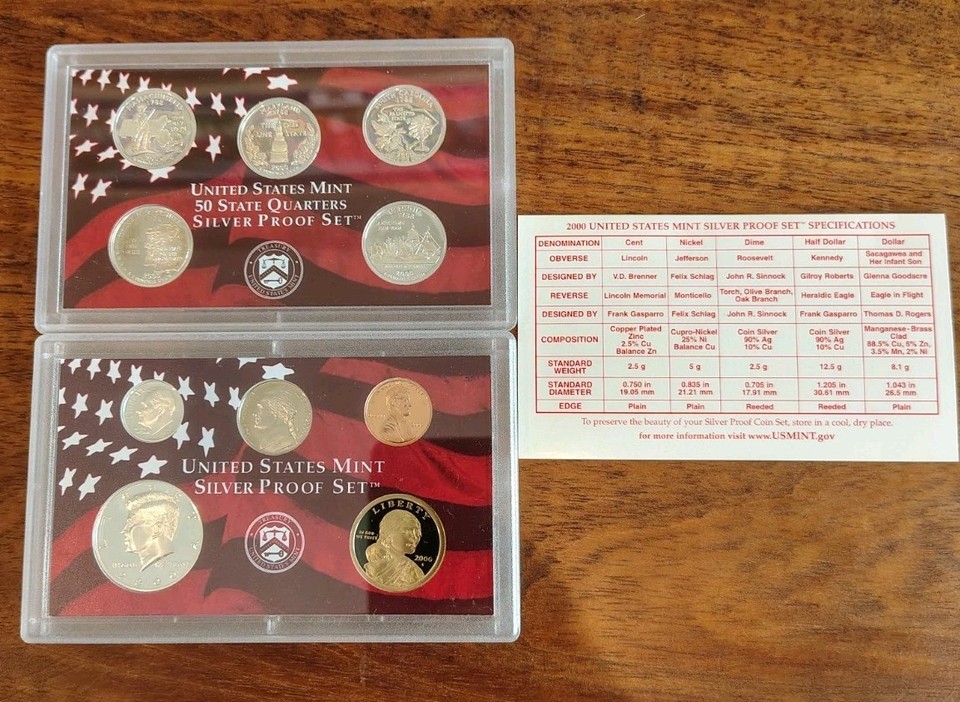 1999-2008 S Proof Set Box & COA Silver US Mint 10 Sets 109 Coins 13+ oz ...