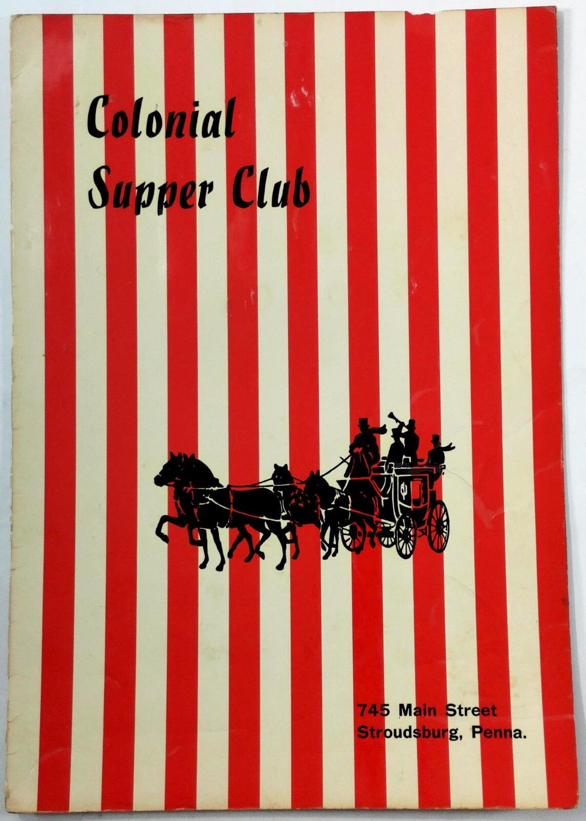 Original Vintage Dinner Menu COLONIAL SUPPER CLUB Stroudsburg PA | eBay