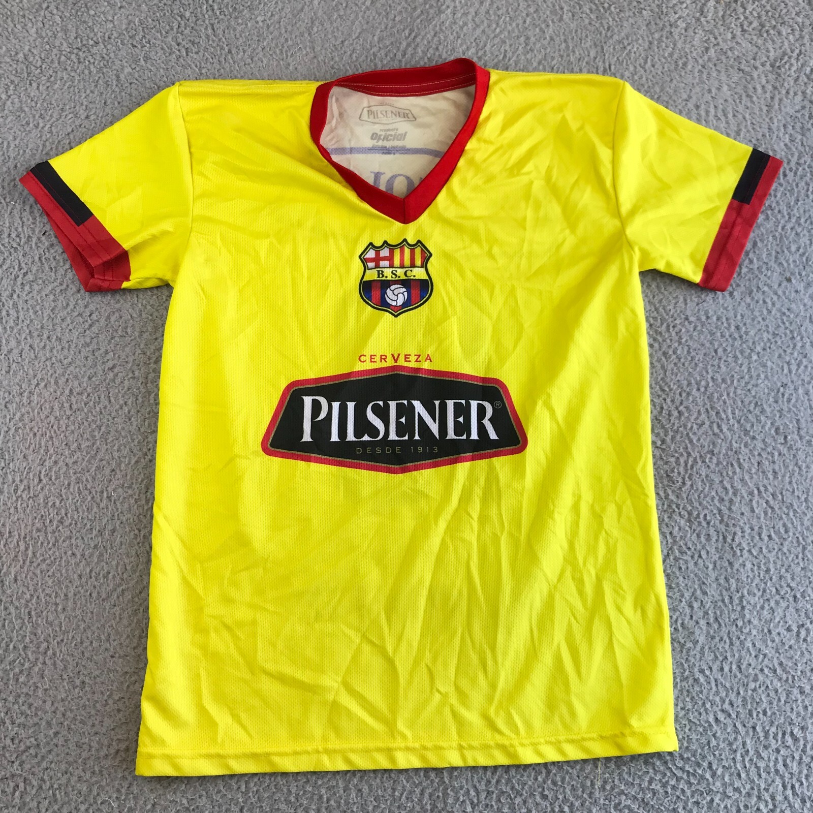 Barcelona BSC Pilsener Jersey Adult Yellow Soccer Short Sleeve V-Neck ...