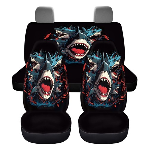 Black Ferocious Sharks Universal Car Seat Cover Protector 3pcs Auto ...