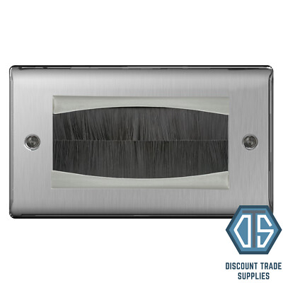 BG Brushed Steel Satin Chrome Double 4 Gang Brush Cable Entry Wall ...